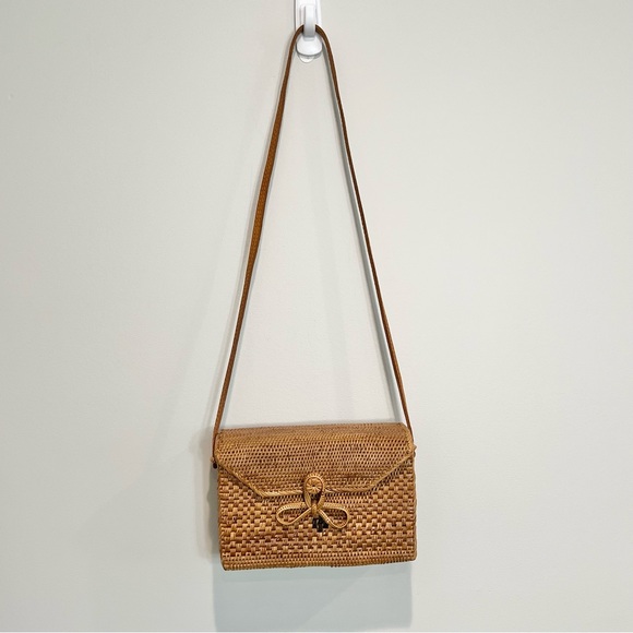 Bags | Rattan Woven Straw Purse Rectangle With Tan Leather Strap ...